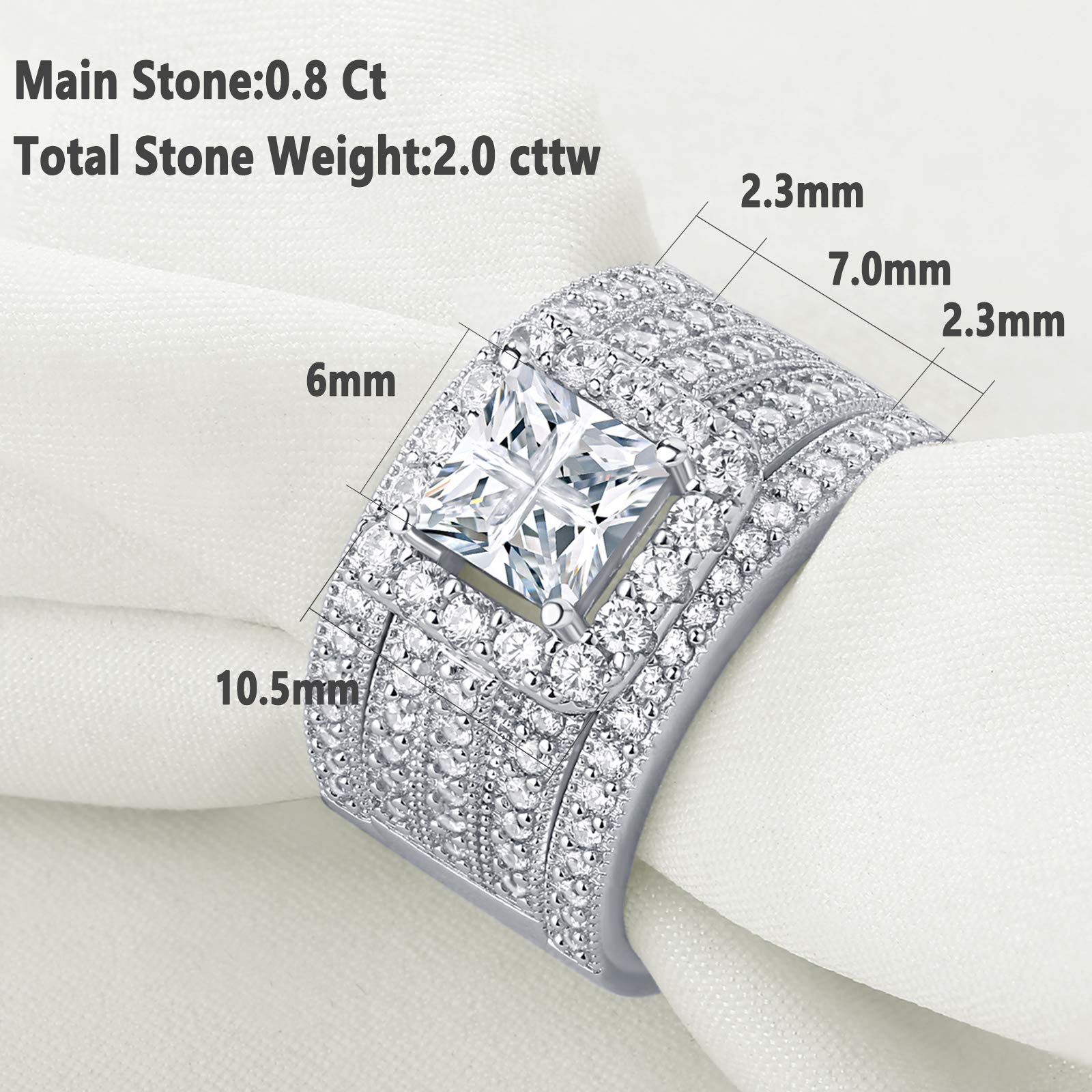 Newshe Engagement Rings for Women Wedding Ring Sets Princess Sterling Silver Cz 2Ct Cross Size 5-10 (7)