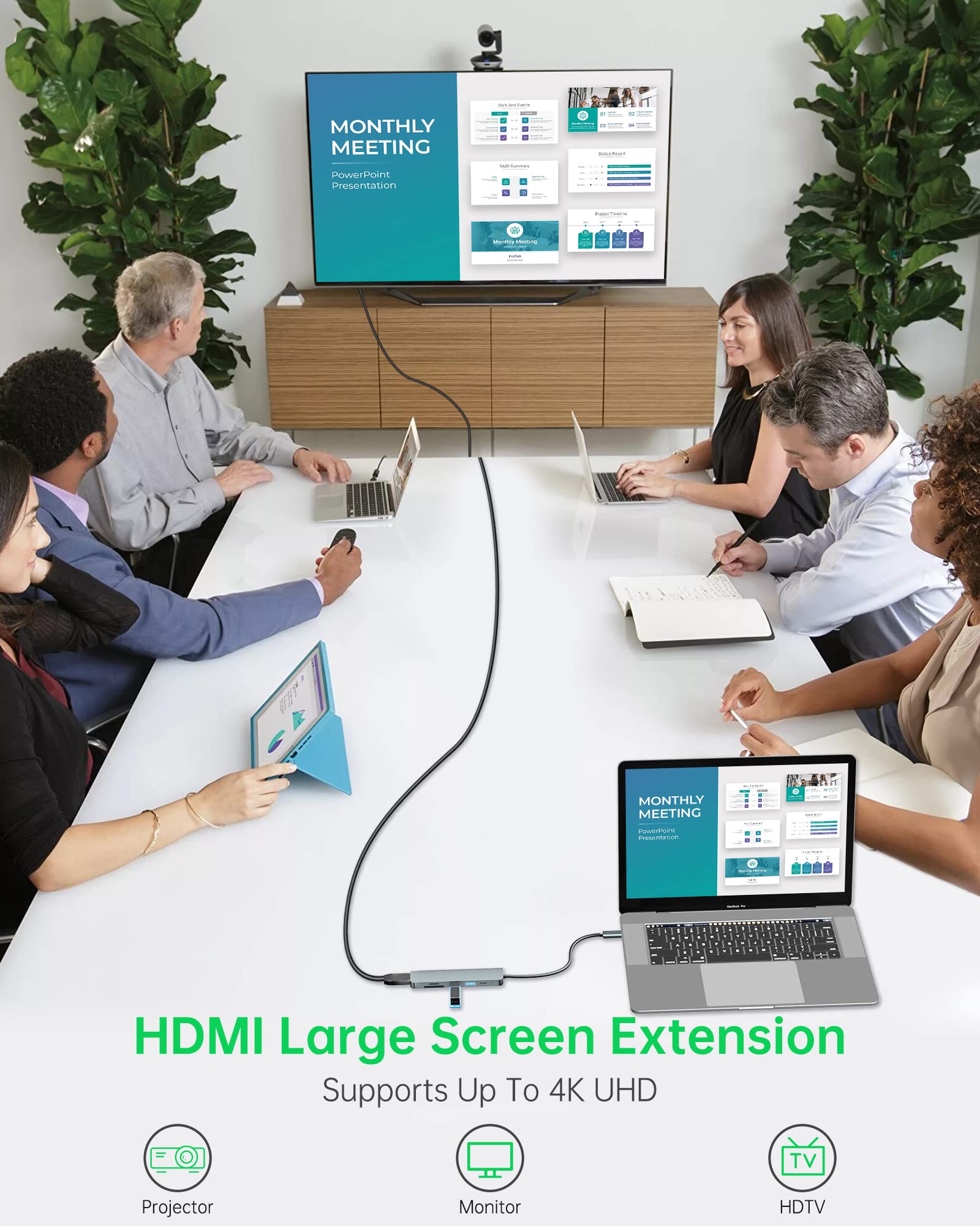 USB C HUB to HDMI, 6IN1 Docking Station for Android Phone and C Type Tablet PC MacBook Air/Pro，[ 2 USB3.0+ HDMI+PD+TF&SD Card Reader]