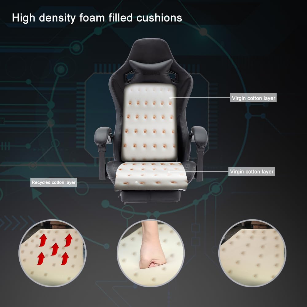 OHAHO Gaming Chair, Office Chair High Back Computer Chair Leather Desk Chair Racing Executive Ergonomic Adjustable Swivel Task Chair with Headrest and Lumbar Support (Dark Black)