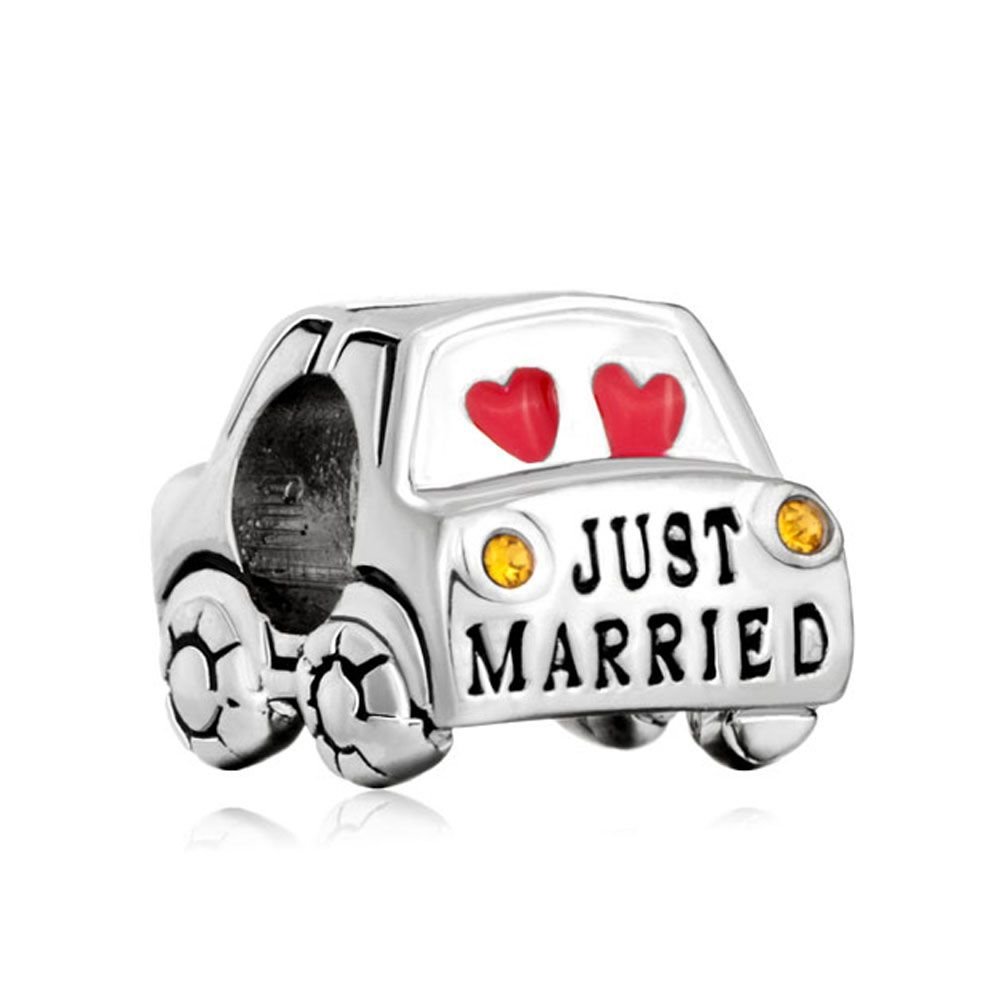 LuckyJewelry Just Married Wedding Car Charms Bead fit Bracelet