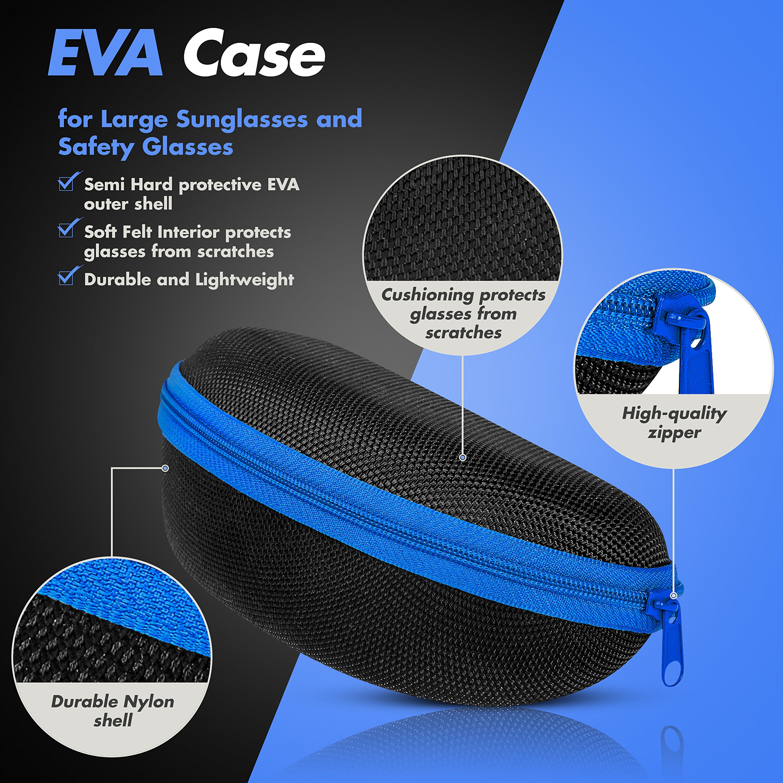 Mazzeo 3 Pack Semi Hard Sunglass Case for Sports Size Sunglasses and Safety Glasses
