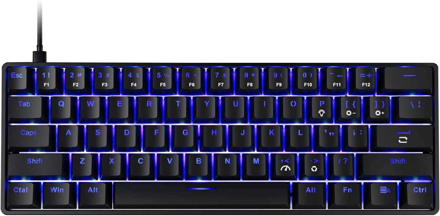 TEWELL 61 Keys RGB Wired Mechanical Gaming Keyboard with Audible Click Sound Blue Switches, Compact Mini Portable Computer Keyboard for Windows Gaming PC