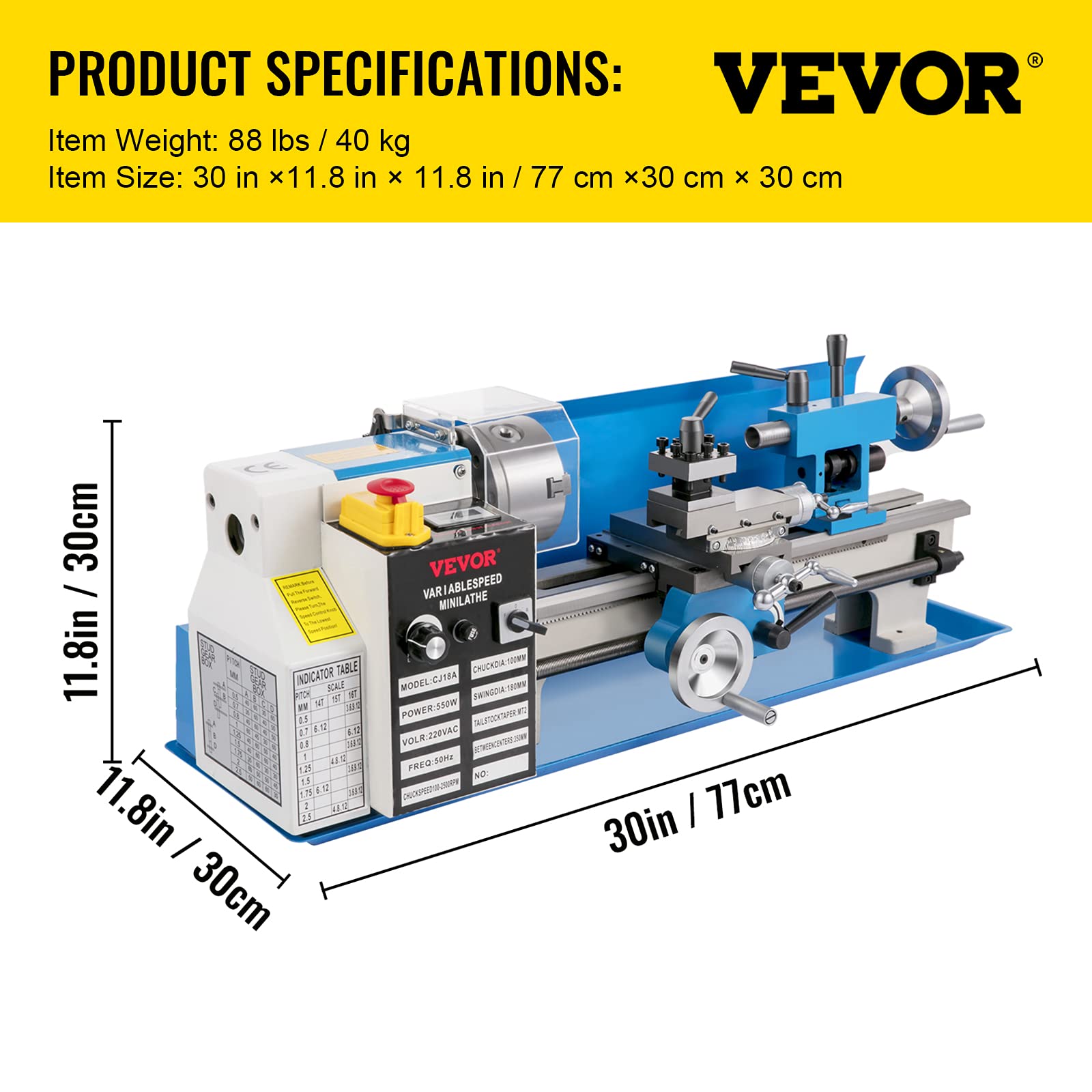 VEVOR Mini Metal Lathe, 7"x14" Benchtop Metal Lathe, 550W Variable Speed 2250RPM Metal Lathe, with 3-jaw Chuck CNC Mini Lathe Machine, Precision Mini Lathe w/Tool Box Digital Display for Metal Turning