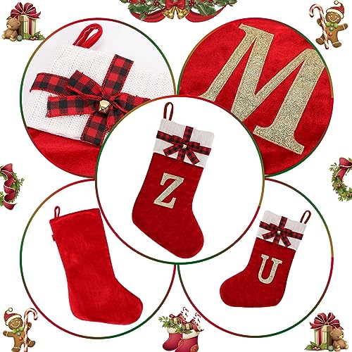 OJCHRLKF 20 Inches Initial Monogram Embroidered Christmas Stocking red Green Velvet with White Knitted Cuffs Christmas Decorations stocking-52-J-Red