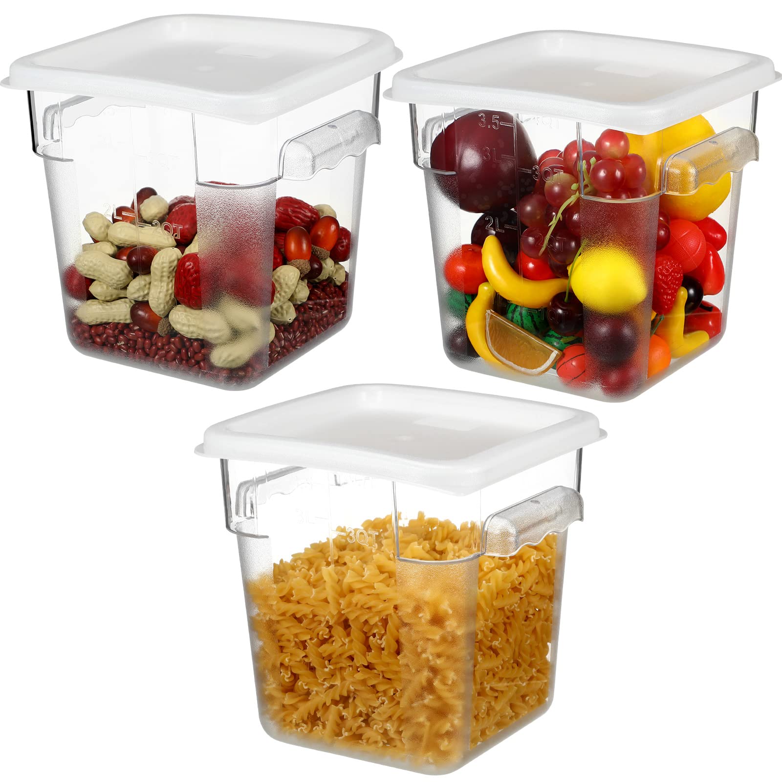 meekoo Set of 3 Food Container Sets Square Food Storage Containers with Lids 4 Quart Large Plastic Brining Container with Lid Commercial Clear Polycarbonate Brine Bucket for Kitchen Bread Food Prep