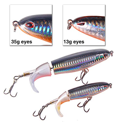 SAMLAM 5-Pack 13g,15g,35g, topwater Lures, Propeller Tail Like Surface Tractor with Floating Spinning Tail Puff Bass Lures Double Barb Lures for Fresh and Saltwater. (35g-A)