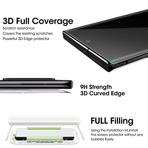 ZVELSIEM Auto Alignment 3D Curved for S22 Ultra Screen Protector Samsung Galaxy 5g,Samsung Galaxy S22 Ultra Tempered Glass,Fully Compatible with UltraSonic Fingerprint Scanner and S Pen, 3 Pack