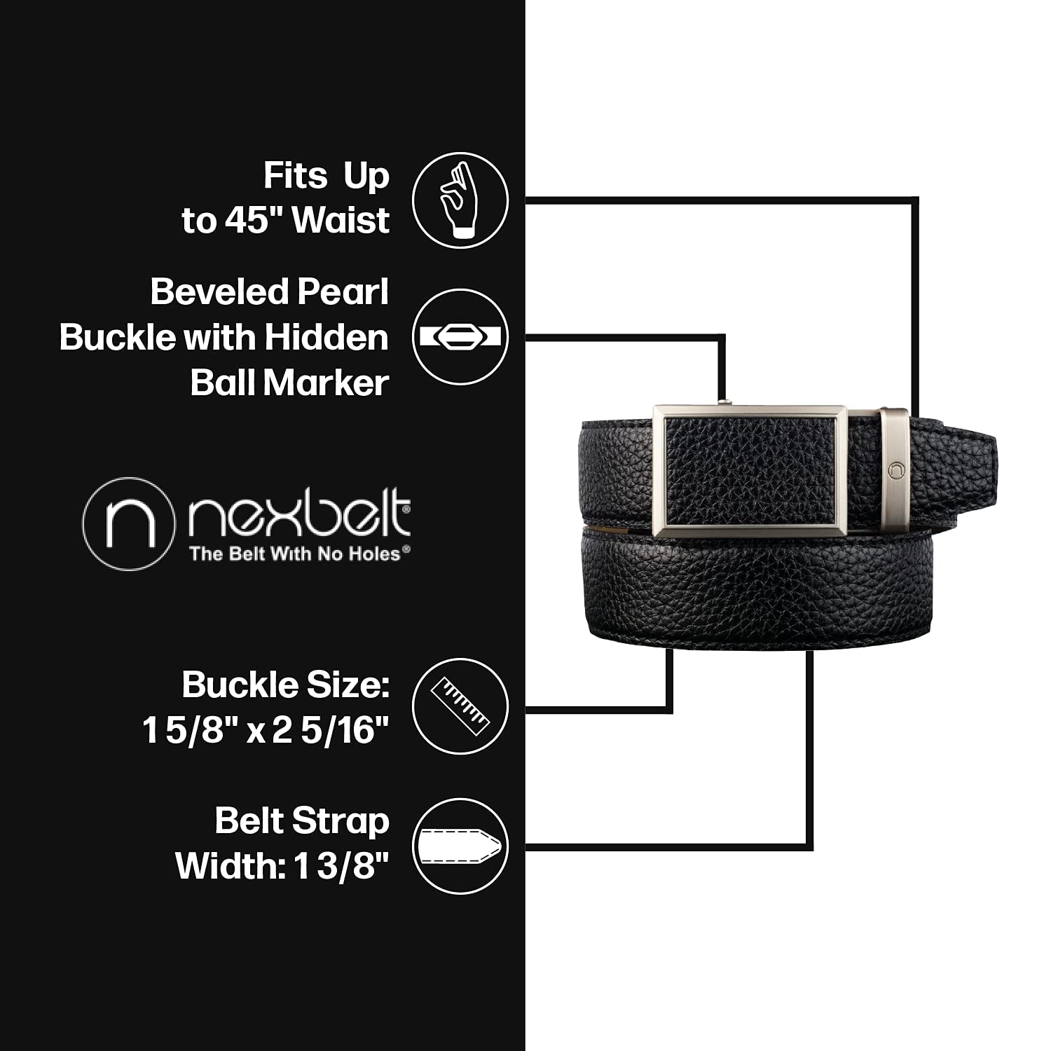 Men's Belt, Nexbelt Ratchet Leather Texture Go-In Pebble Grain Pitch Black V.4 Golf Belt