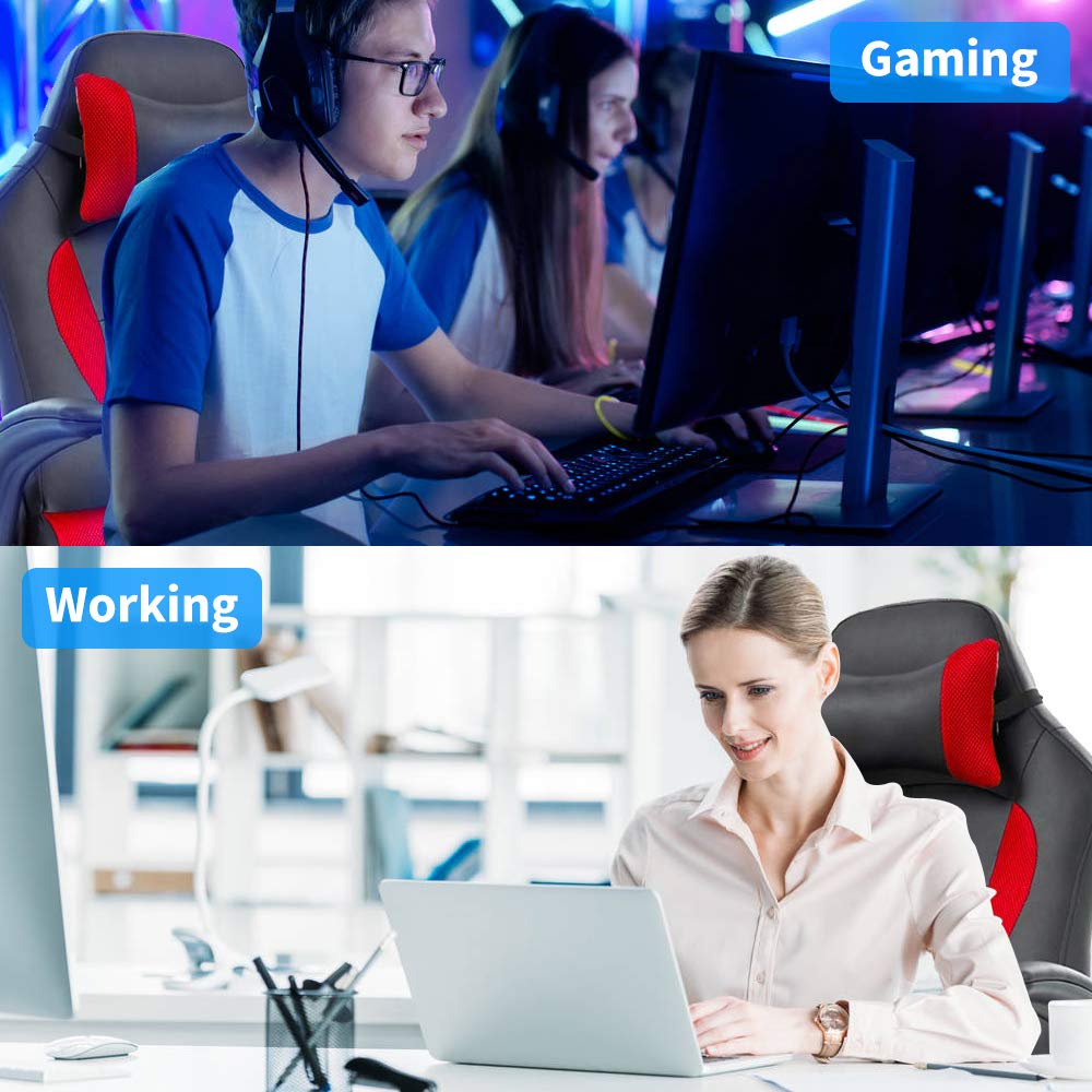 Meet perfect Gaming Chair Ergonomic Office Chair Desk Chair Leather Computer Chair Lumbar Support and Head Pillow Modern Executive Chair Adjustable Rolling Swivel Task Chair Home Office Chair, Red