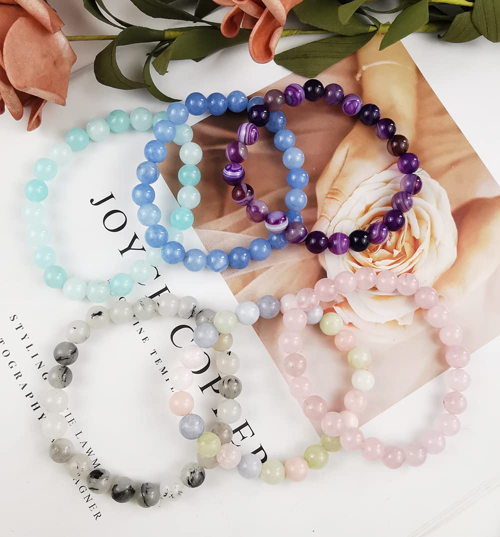 SAMOCO 12Pcs 4mm 6mm 8mm Gem Semi Precious Reiki Healing Crystals Handmade Round Beads Stretch Bracelet(8mm)