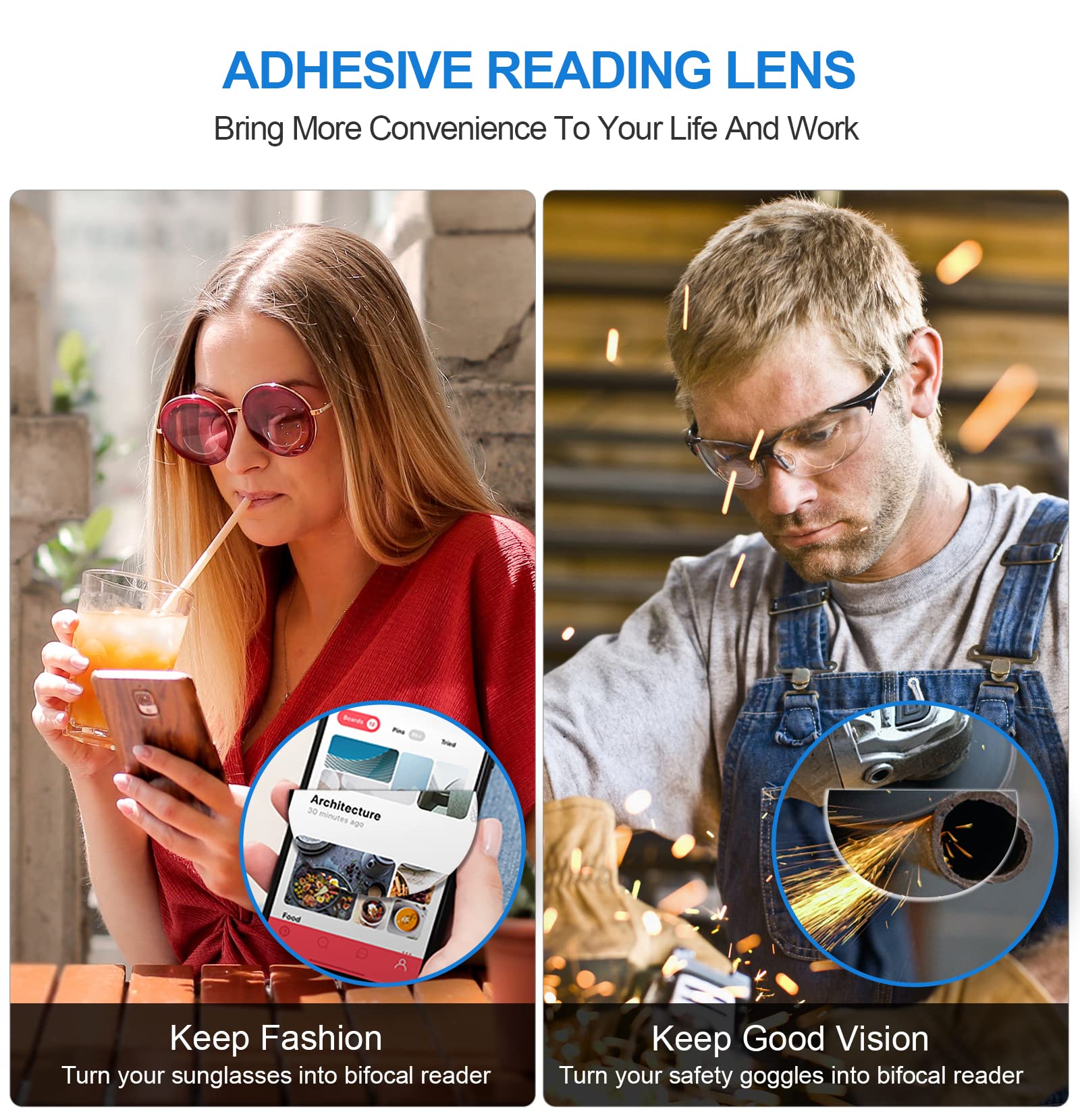 OKH 1 Pack Stick-on Bifocal Lenses, Convert Sunglasses, Goggles, or Glasses into Magnified Readers, Reusable, No Water Needed(+3.0)