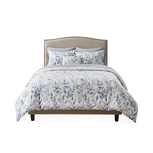 Madison Park Essentials Cozy Bed in a Bag Reversible Comforter with Complete Sheet Set - Modern Botanical Print All Season Cover, Shams, Decorative Pillow, King(104"x92"), Blue 8 Piece