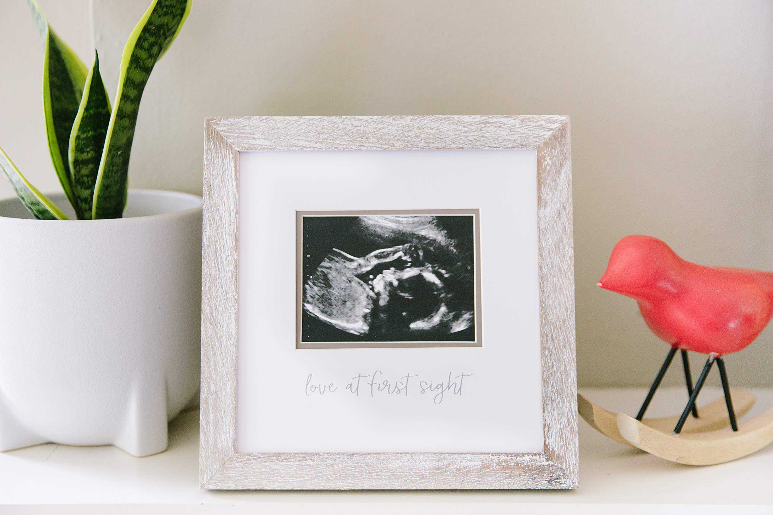 Pearhead Love at First Sight Rustic Sonogram Photo Frame, Baby Keepsake Picture Frame, Gender-Neutral Nursery Décor, Ultrasound Or Sonogram Photo, 4" x 3" Photo Insert, Farmhouse Rustic
