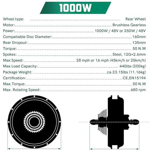 Voilamart 20IN 406 Ebike Conversion Kit 48V 1000W Electric Bicycle Hub Motor Wheel Kit with Intelligent Controller and PAS 750W Restricted E Folding Bike Kit (135mm Rear Hub Motor Wheel with LCD)