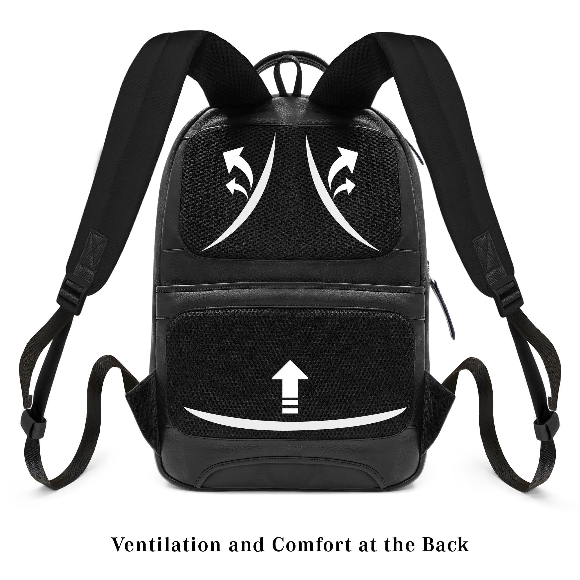 LUXEORIA Genuine Leather Backpack for Men and Women, Minimalistic Backpack, Handmade Retro Style 15.6" Laptop Bag, Daypack with Utility Pockets & Trolley Sleeve - Black