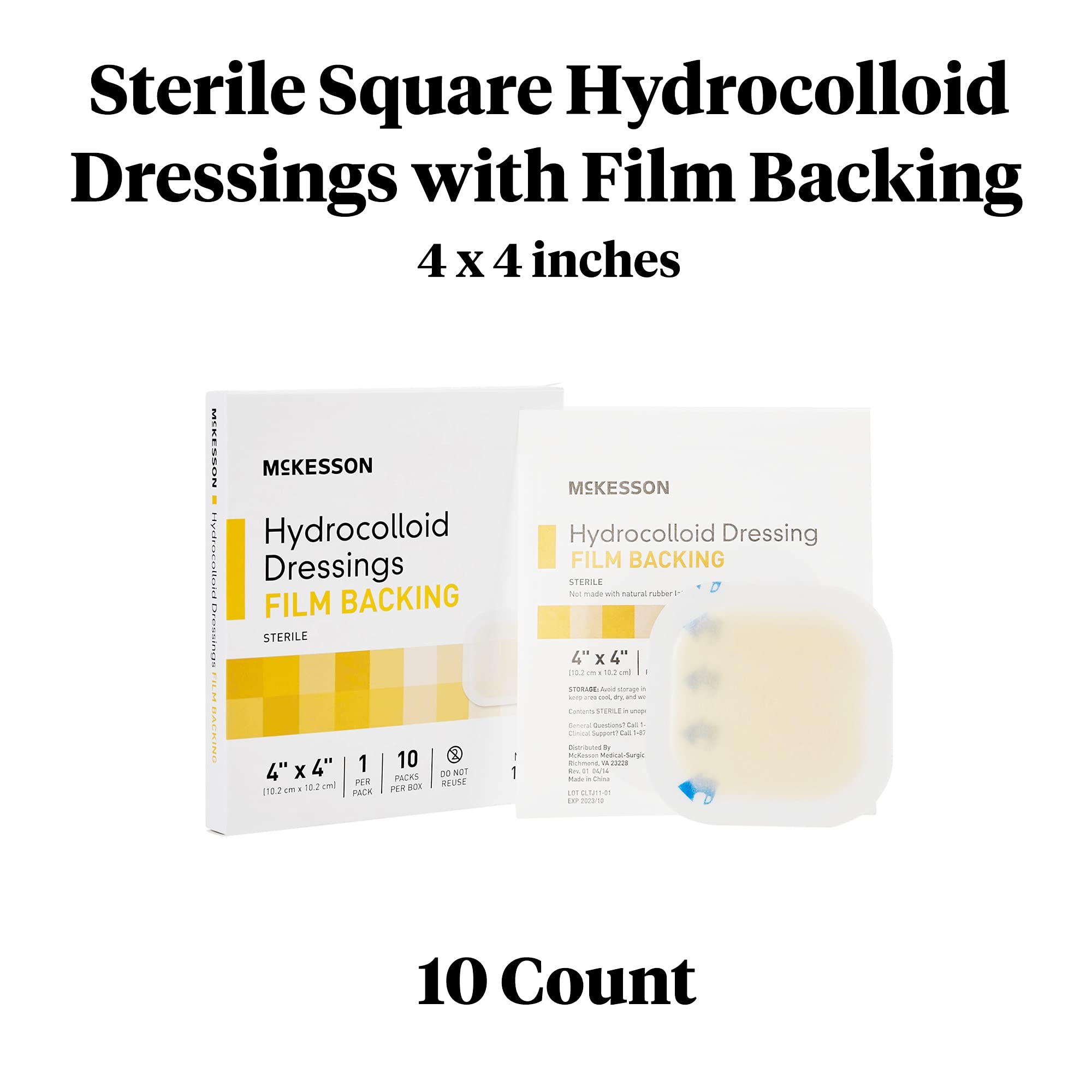 McKesson Hydrocolloid Dressing, Sterile, Film Backing, 4 in x 4 in, 10 Count, 1 Pack