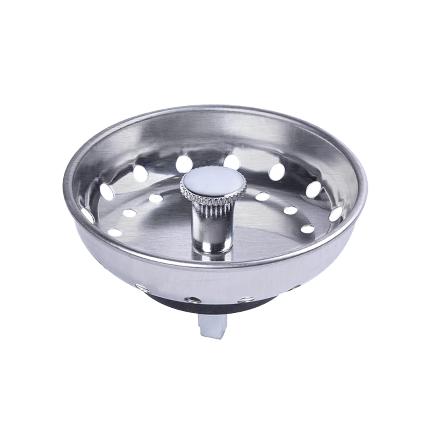 VARNAHOME Kitchen Sink Basket Strainer Replacement for US Standard Drains (3-1/2 Inch), Premium Brushed Stainless Steel Body W/Rubber Stopper 1 Pack
