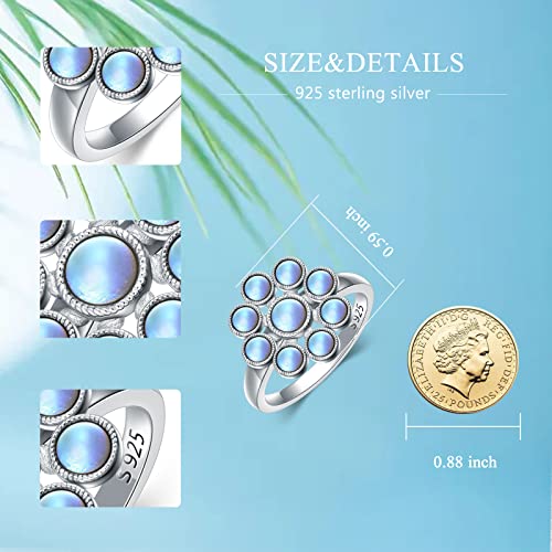 PLATYCO Moonstone Ring for Women 925 Sterling Silver Round Moonstone Rings Moonstone 9 Stone Engagement Rings (10)
