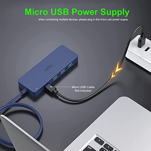 TSUPY USB 3.0 HUB 7 USB Port with 3.3FT Extended Cable,USB Data Hub with SD Micro SD Card Reader & 3 USB 3.0 Ports