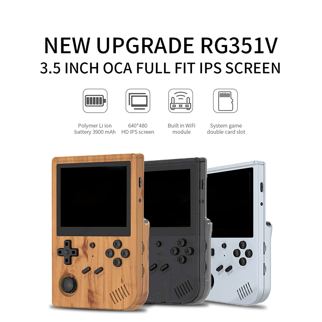 RAHEL RG351V 3.5-inch Retro Handheld Game Console for Kids and Adults, Mini HD IPS Screen Console Built-in 128G TF Card 10,000 Games - Grey