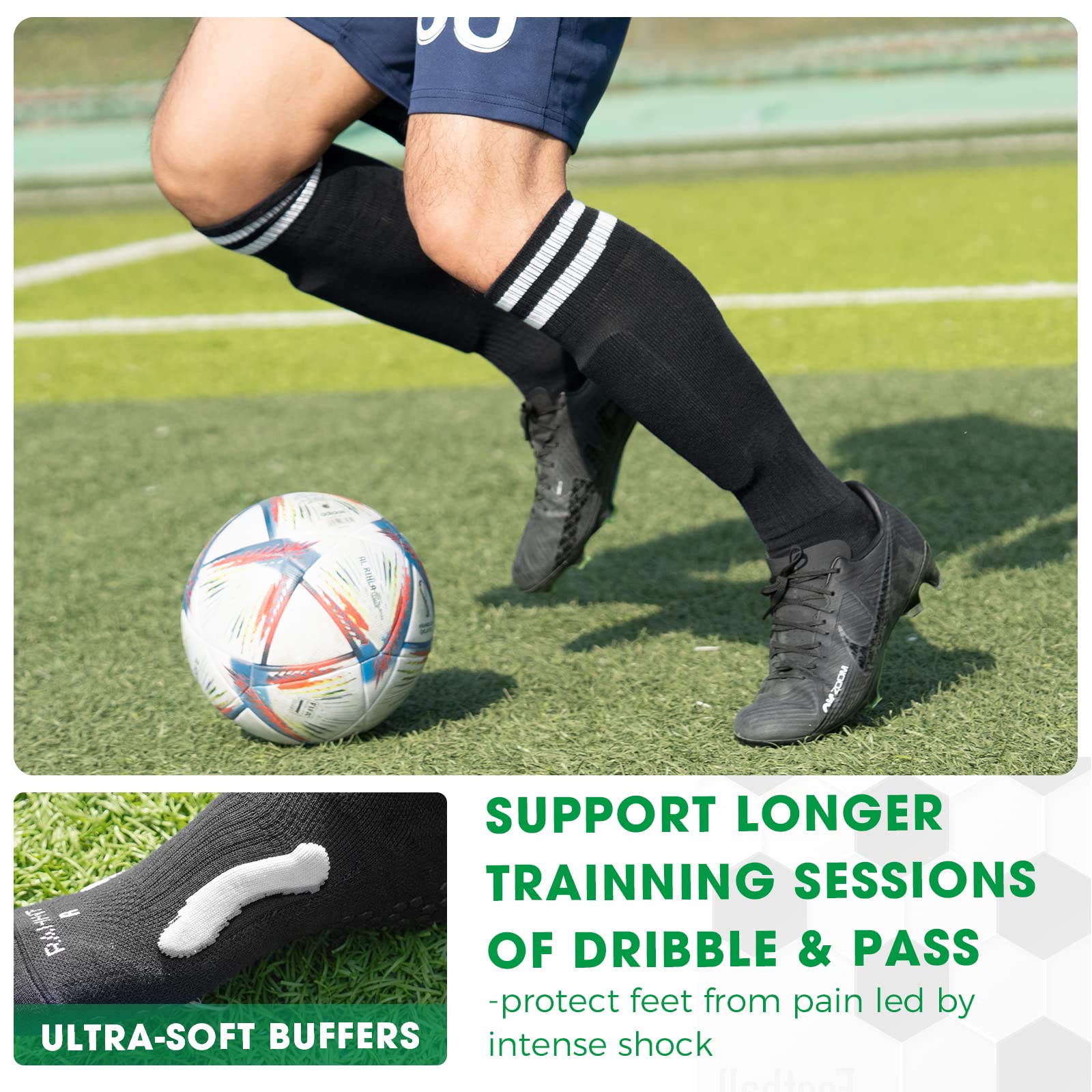 Rahhint Soccer Socks (1/2/4 Pack) Anti Slip Grip Socks Multi-Sport Compression Knee High Crew Socks for Adult&Children