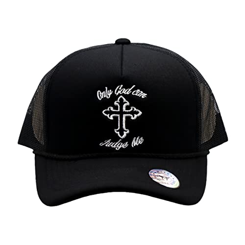 MU:KA: Foam Front Rope Trucker Hats Women Men Streetwear Trucker Hat Mesh Back Baseball Cap Adjustable Snapback (Only God (Black))