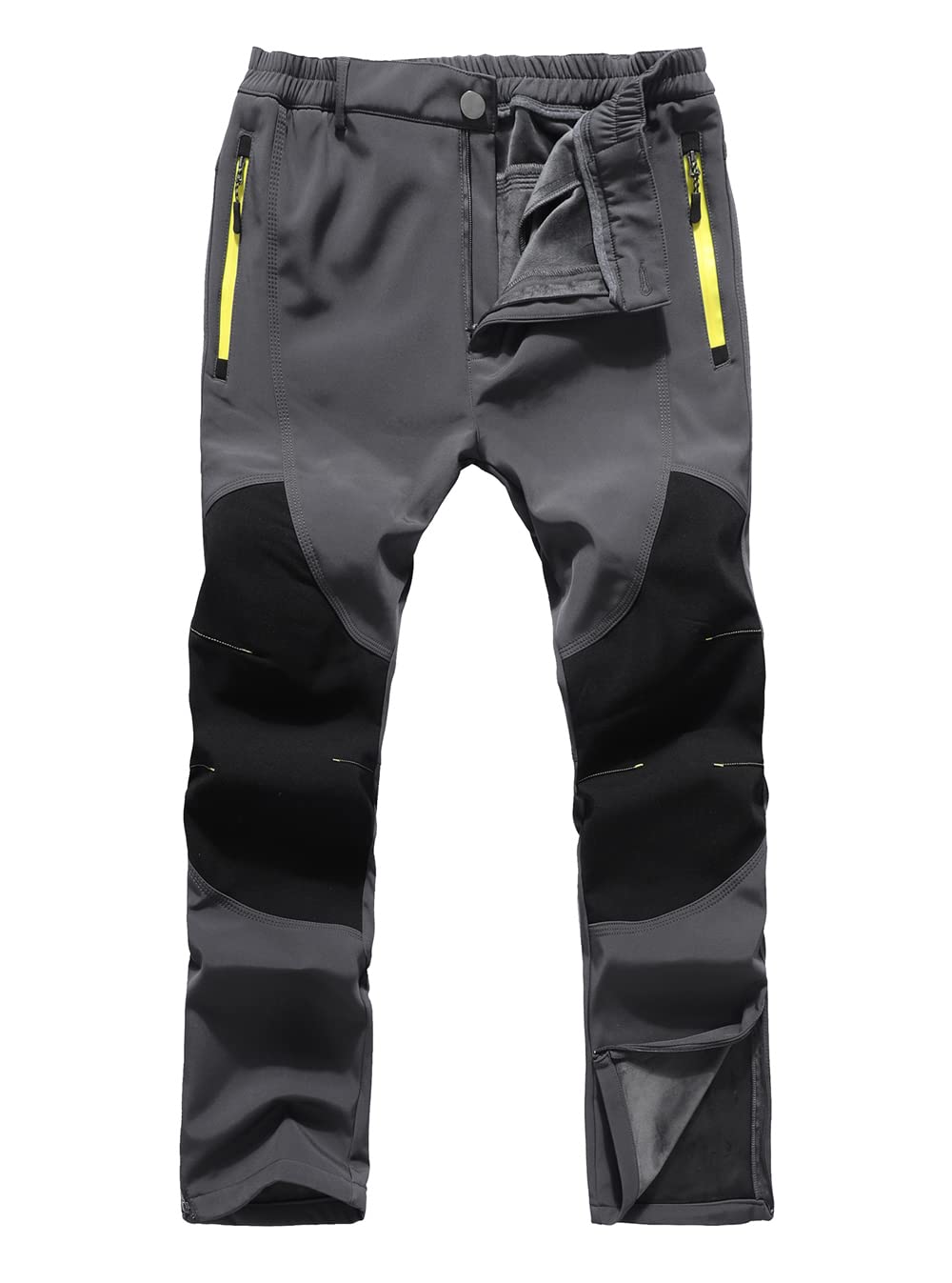 Muaney Mens Ski Snow Waterproof Softshell Snowboard Pants Outdoor Hiking Velour Lined Zipper Bottom Leg(MHP705-Fleece-BlackM)