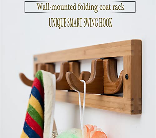 xianshengle Flip 4-Hook Wall Mounted Floating Coat Rack – Modern, Sleek, Space-Saving Hanger with 4 Retractable Hooks Wood Wall Coat Rack for Entryway, Bathroom, Bedroom