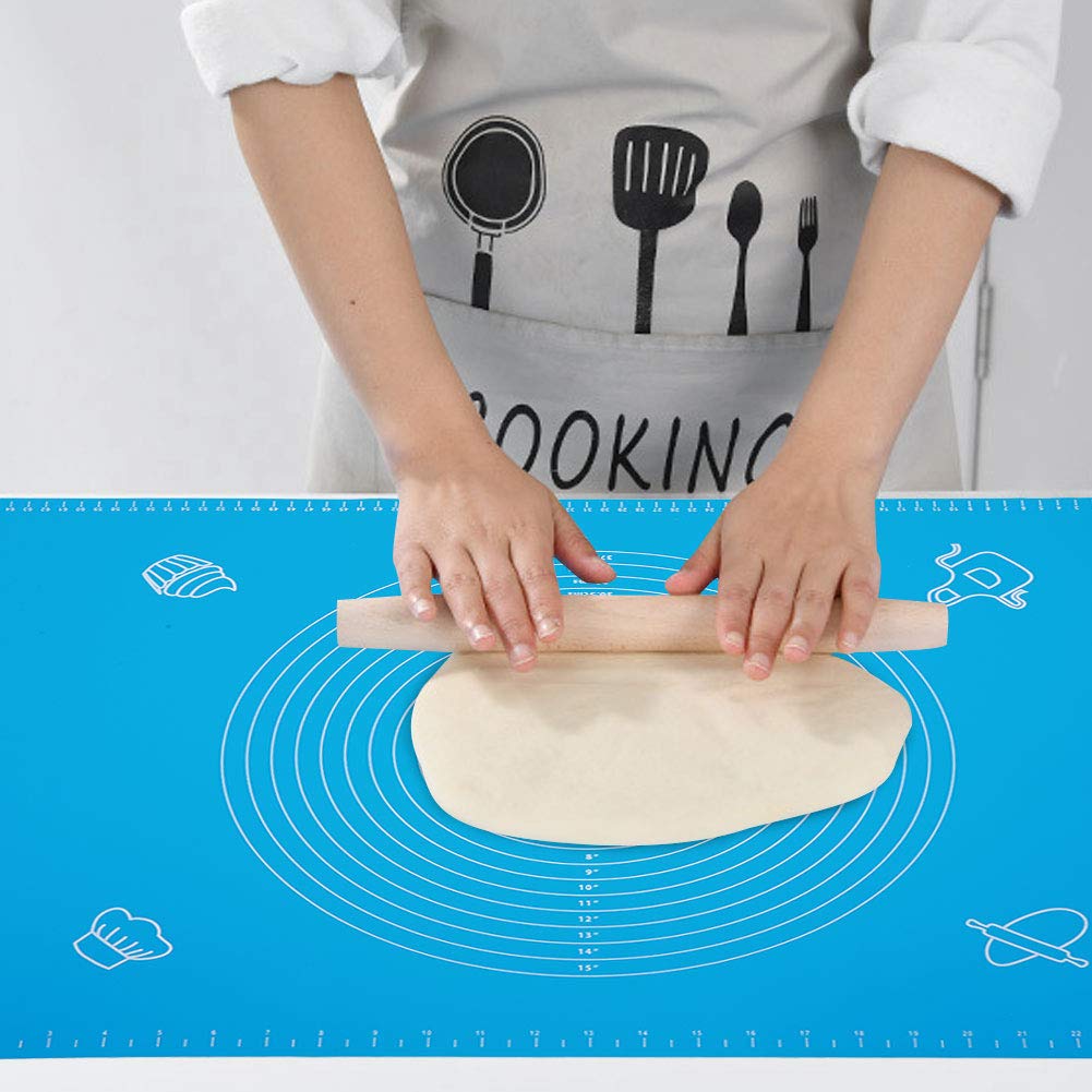 Silicone Dough Mats, Non-Slip Pastry Mats Kneading Mat with Scales Measurement Large Non Stick Kitchen Baking Mat for Rolling Kneading Dough 50 * 70 cm (Blue)