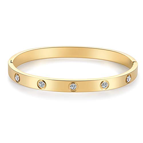 My Daily Styles Stainless Steel Womens Hinged CZ Bangle Bracelets (Yellow)