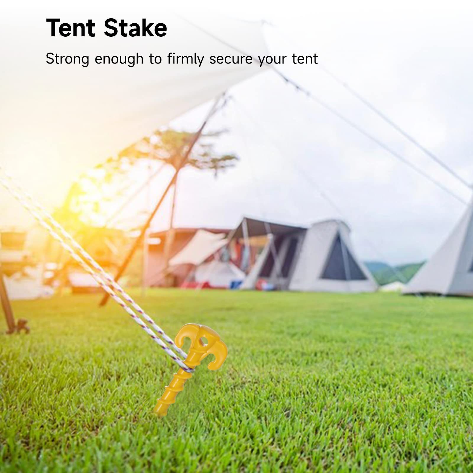 Sand Stakes, OMISTAR Plastic Stakes, 8-Pack Beach Stakes, Heavy Duty Screw Style Tent Stakes, 10 Inch Durable Outdoor Tent Pegs, Yellow Canopy Stakes for Hiking Camping