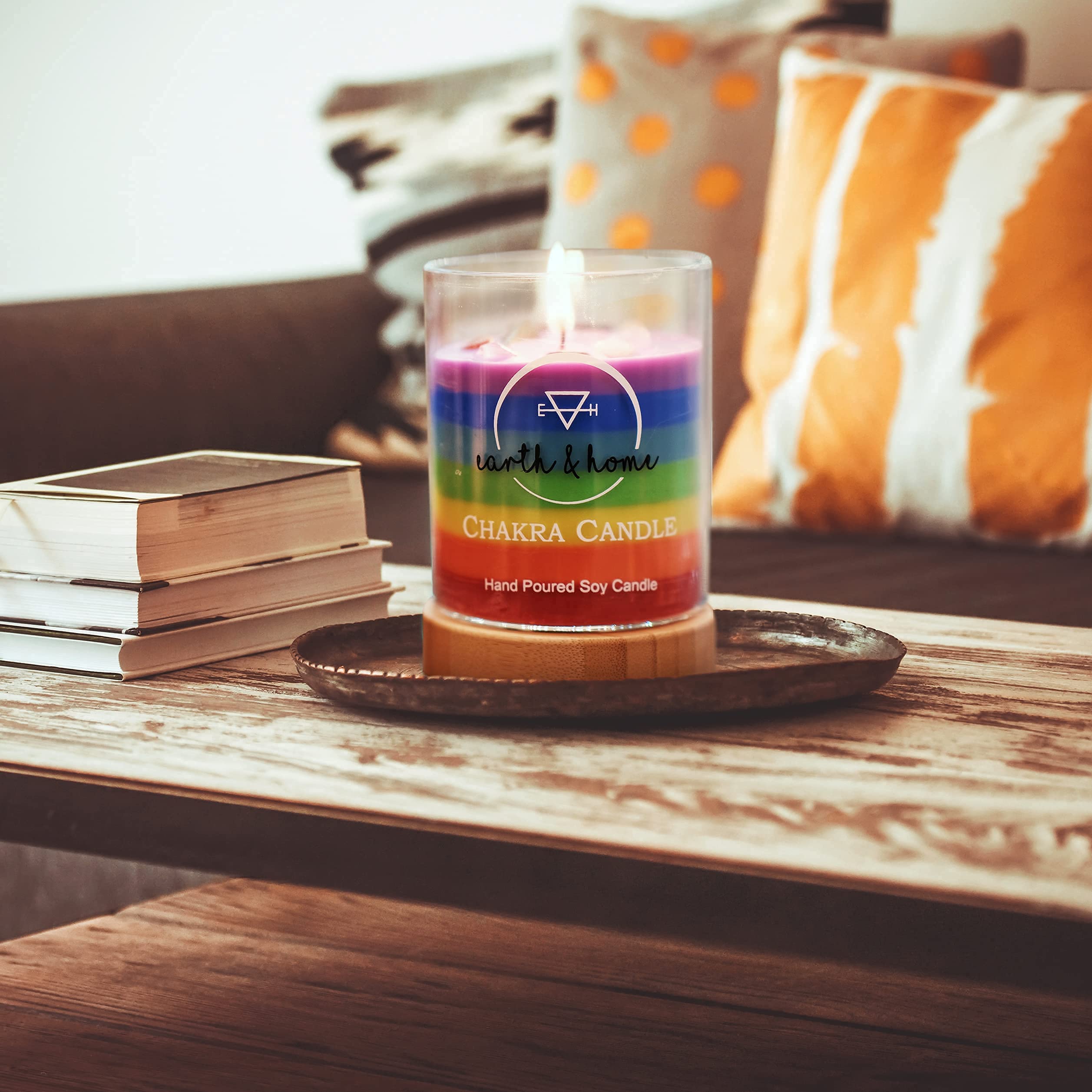 Rainbow Candle- Chakra Candles with crystals inside- Healing Crystal Candle- Manifestation Candle with Healing Stones - Meditation Candle for Chakra Balancing, Positive Energy and Aromatherapy
