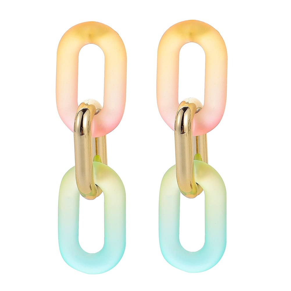 Oval Resin Acrylic Dangle Drop Stud Earrings Sterling Silver Pins Rainbow Multi Color Thick Chunky Chain Bohemia Statement Dangle Earring Studs Fashion Jewelry Gifts for Women