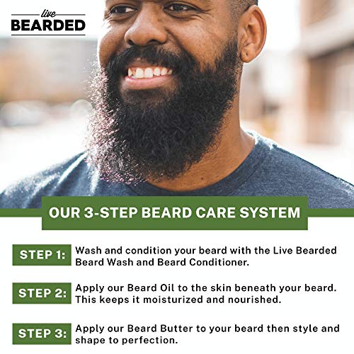 Live Bearded: 3-Step Beard Grooming Kit - Executive - Beard Wash, Beard Oil and Beard Butter - All-Natural Ingredients with Shea Butter, Jojoba Oil and More - Beard Growth Support - Made in The USA