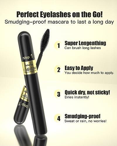 Naseny 2in1 Vibely Mascara 5X Longer Lengthening And Thickening Mascara Waterproof Black Volume And Lengh Mascara Smudge-Proof Non Clumping Long Lasting Eye Makeup