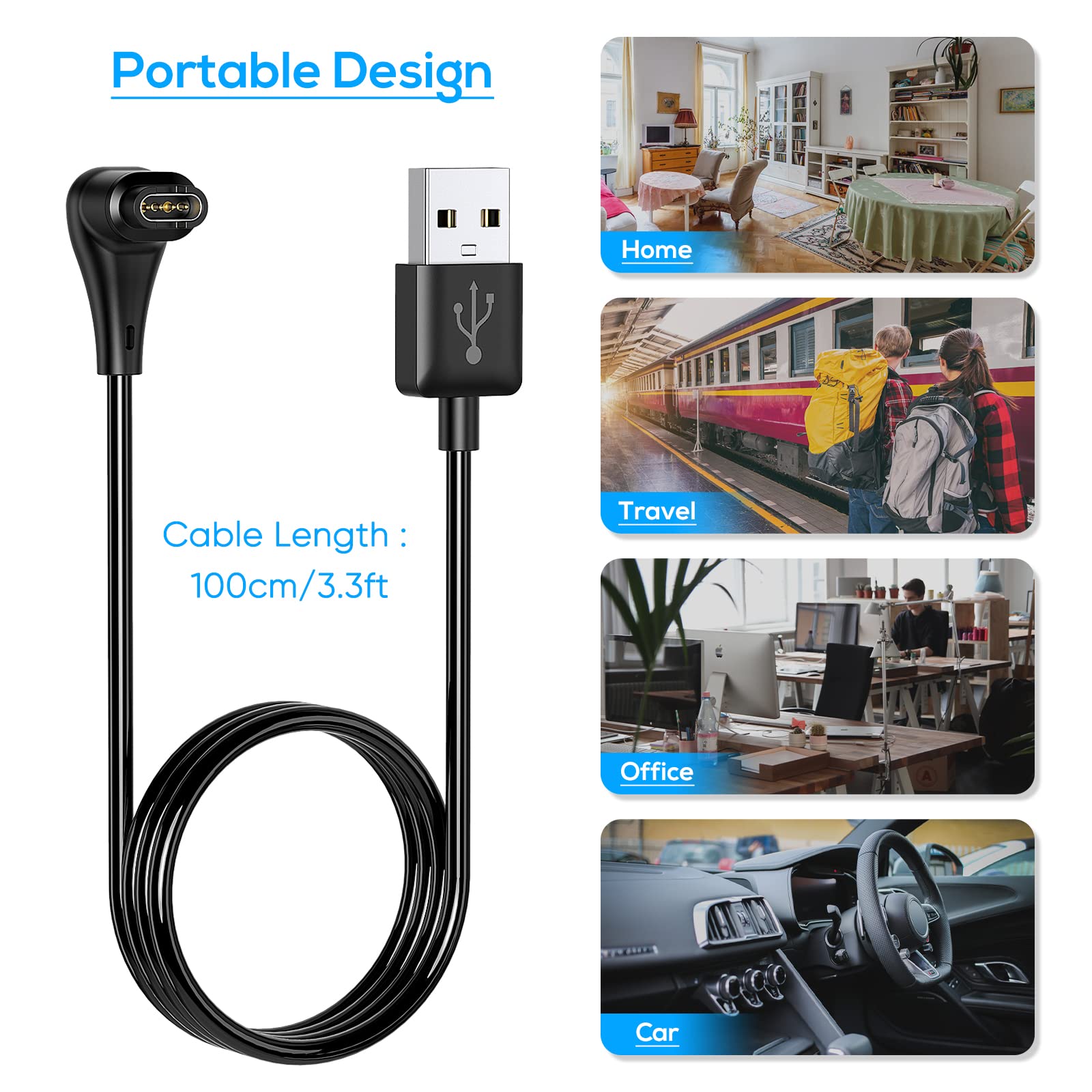YUANHOT 2 Pack Upgraded Charger Cable for Garmin Watch, Elbow Design Charging Cable Compatible with Garmin Fenix 7/7S/7X, Instinct 2/2S, Vivoactive 4/4S/3, Venu 2/2S/Sq, Forerunner 245/945/55/45.etc