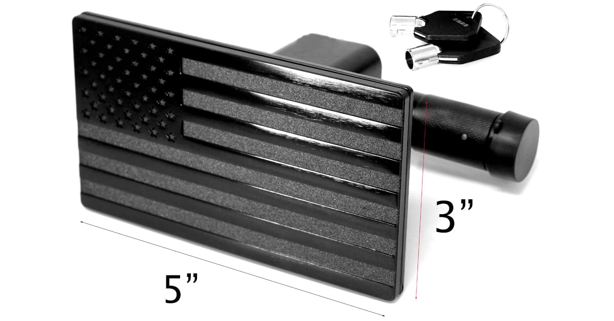 MULL USA Black Metal Flag Trailer Hitch Cover for 2" Receivers (with Locking Pin)