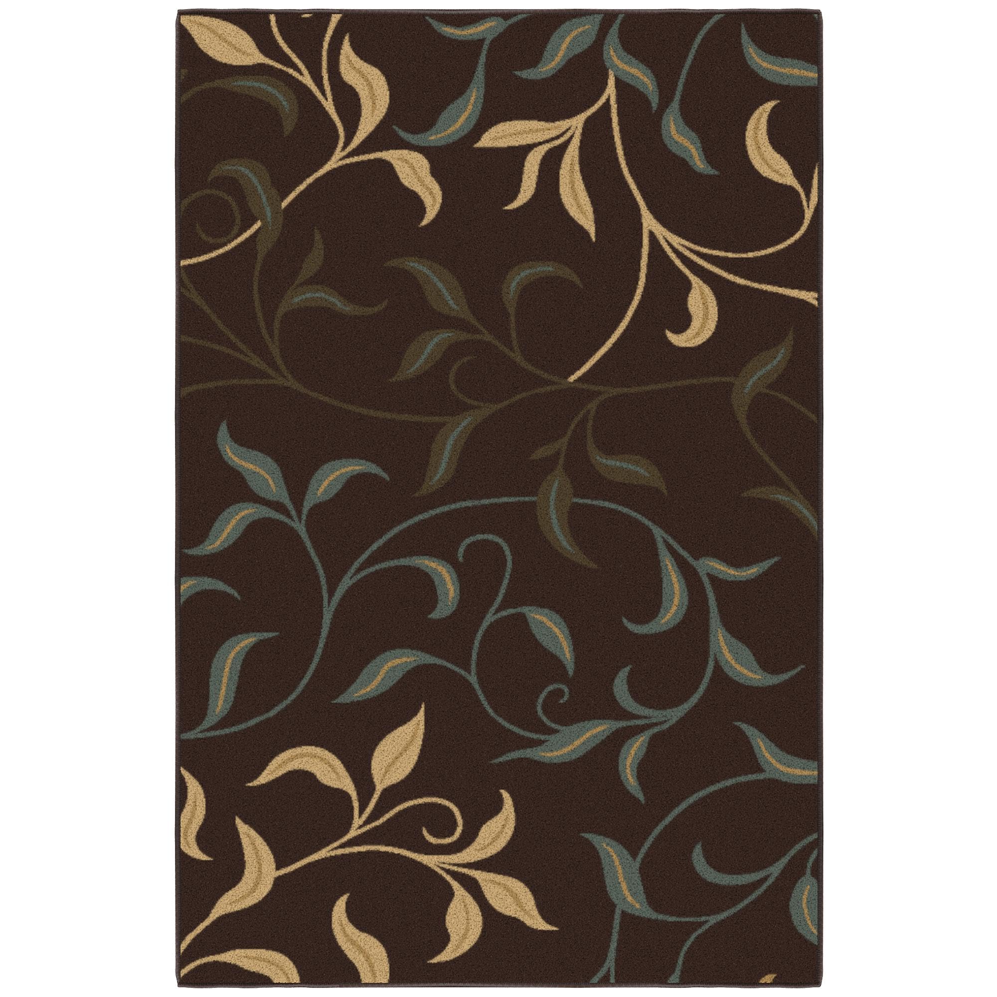 Machine Washable Leaves Design Non-Slip Rubberback 3x5 Traditional Area Rug for Living Room, Bedroom, Kitchen, 3'3" x 5', Brown