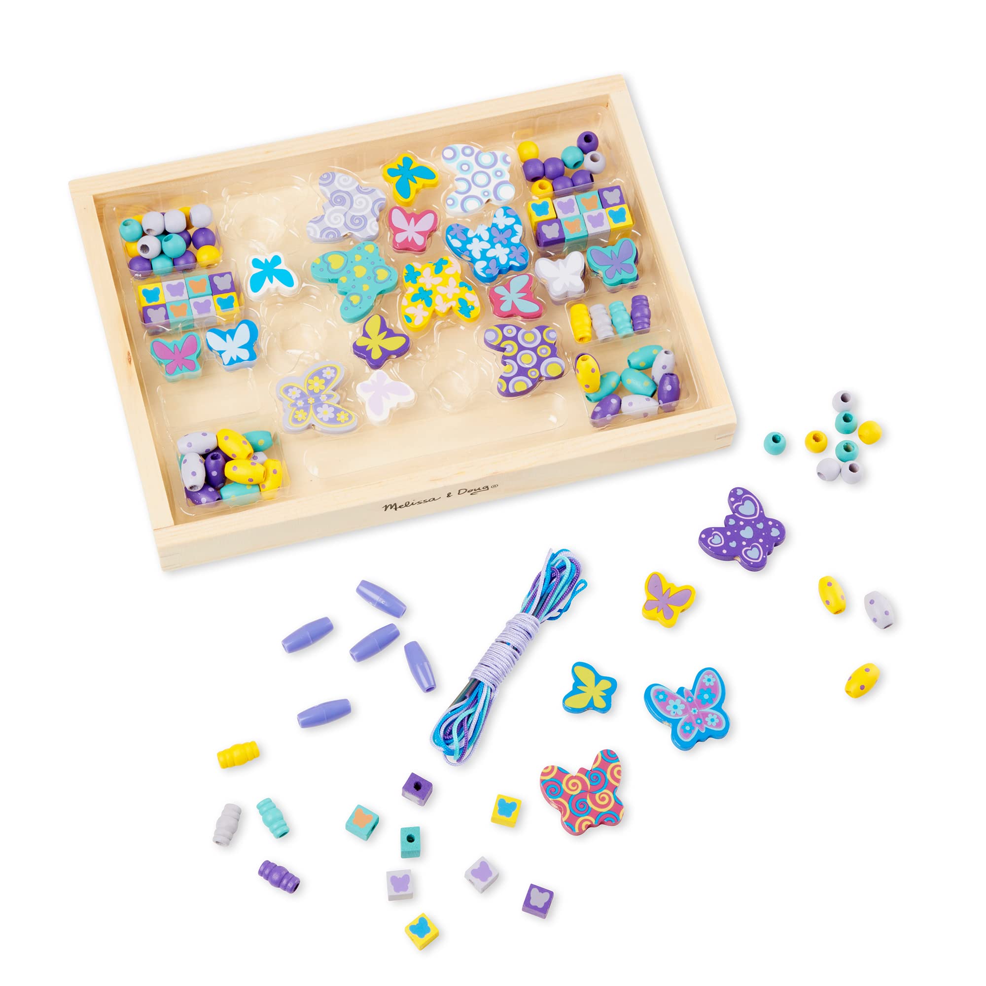 Melissa & Doug Sweet Hearts and Butterfly Friends Bead Set of 2 - 250+ Wooden Beads