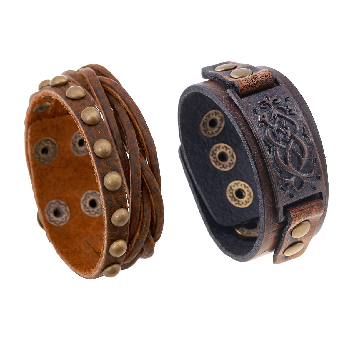 Rose-Samira Handmade Leather Bracelet Punk Wristband Set Adjustable Cuff Buckle Belt (Marker)