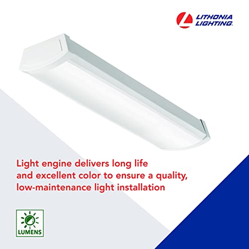 Lithonia Lighting FMLWL 24 840 Low-Profile LED Flush Mount Ceiling Light, Wraparound Lighting Fixture for Kitchen, Laundry Room, Garage, and More, 2-Foot, 4000K Cool White