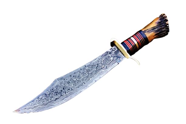 PSK166 - Custom Handmade Damascus Steel Bowie Hunting Knife Stag Horn Handle with Sheath