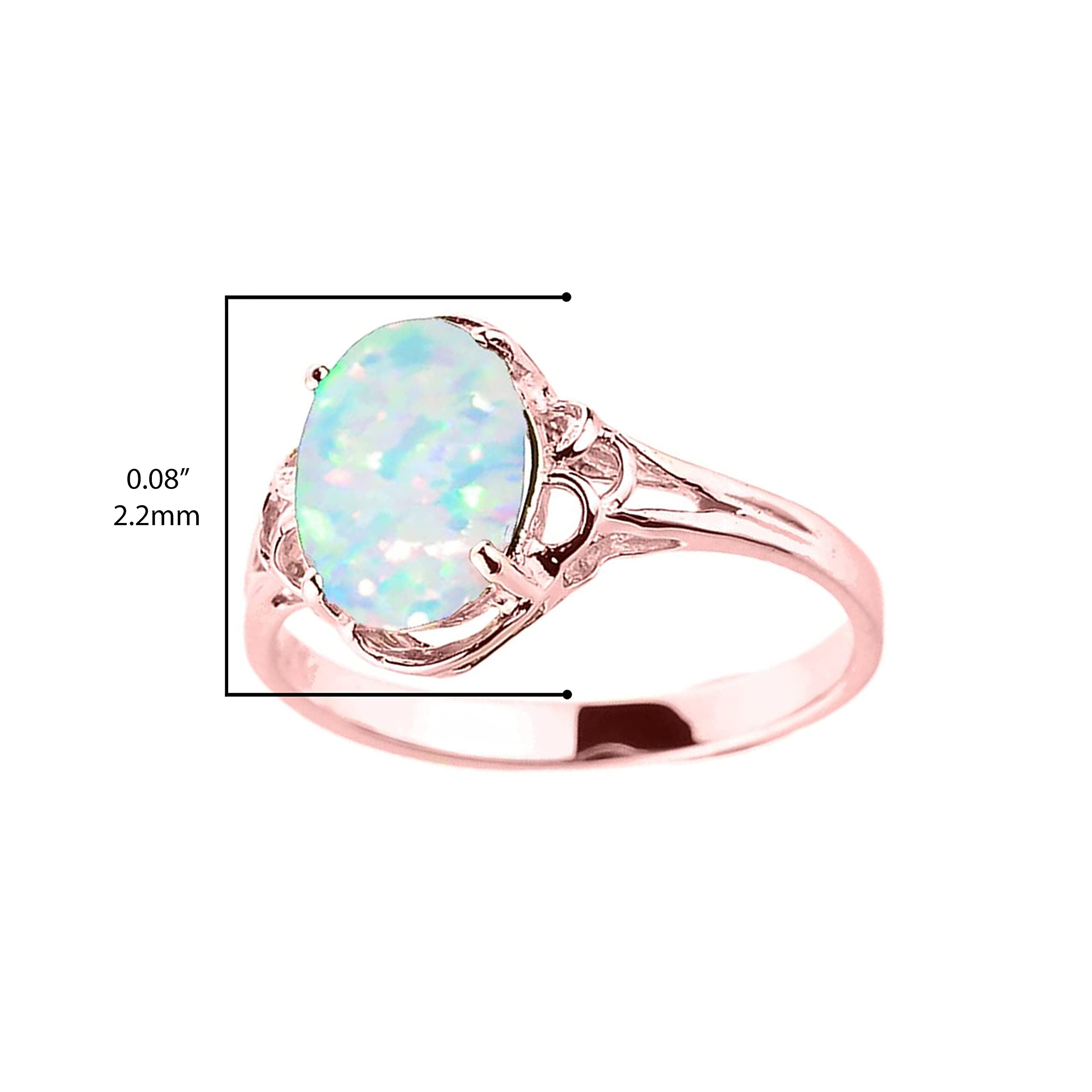 Modern Contemporary Rings 10K Rose Gold October Birthstone Lab Grown Oval Opal Gemstone Solitaire Ring - Size 6-1/4