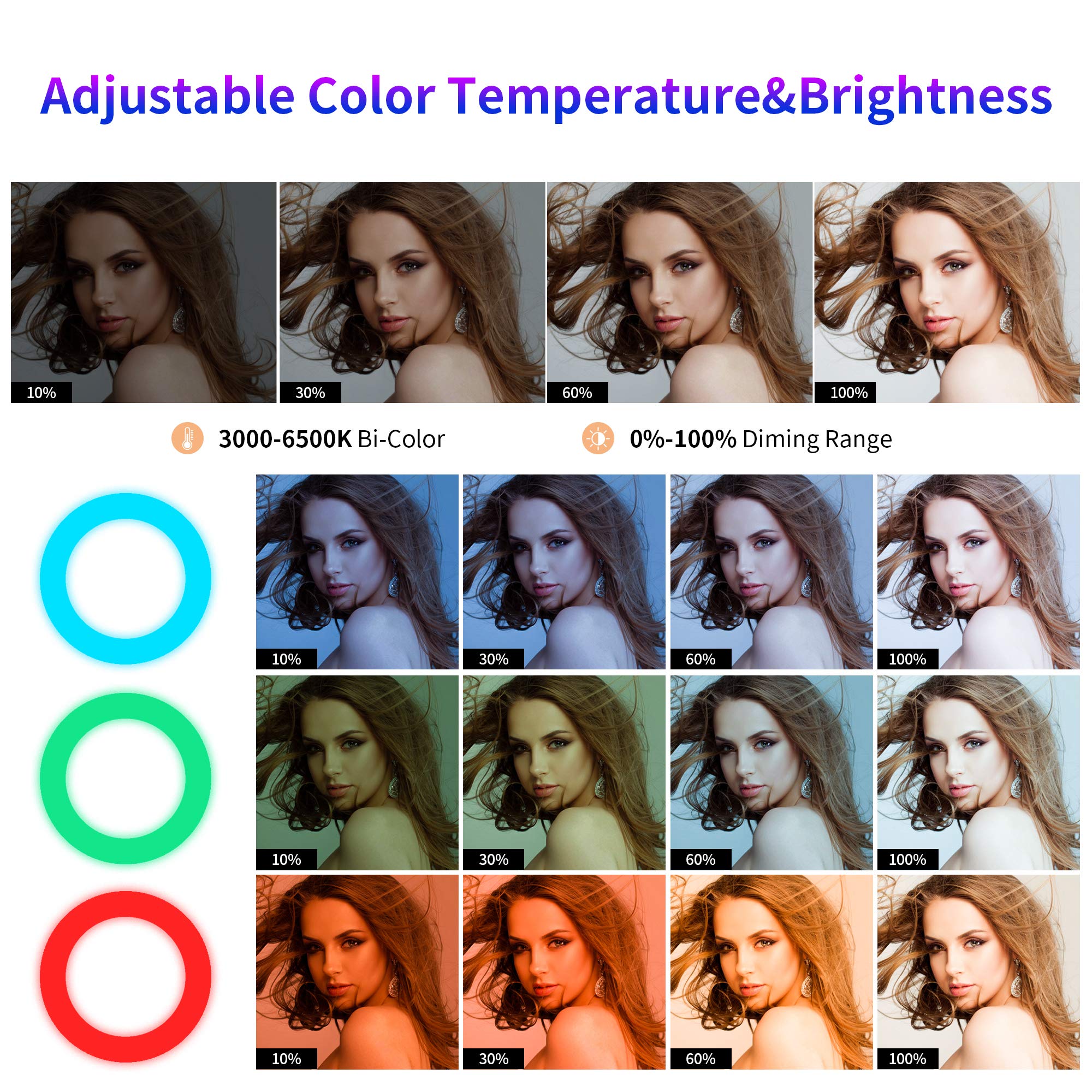 OVEHEL 18 inch RGB Ring Light Kit 3000K-6500K Dimmable LED Ring Lights10 Brightness Level Up to 5000 Lux Circle Light with Stand Phone &Camera Holder&Wireless Remote for Live Stream/Makeup/Vlog
