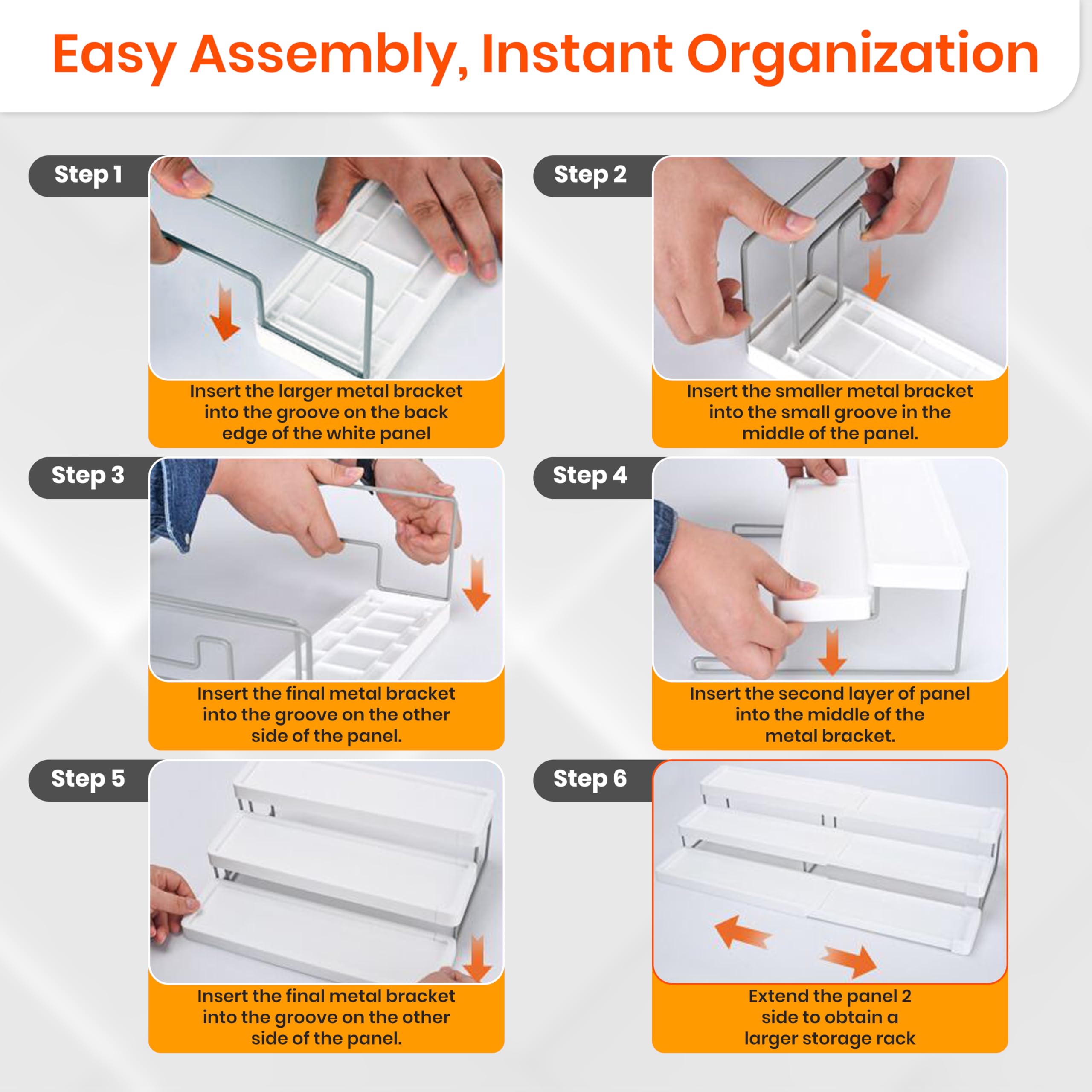 OMAIA 3 Tier Spice Rack Organizer - Expandable 3-Level Seasoning & Spice Organization for Cabinet, Pantry, Kitchen Countertop - Adjustable Length with Sturdy Metal Frame - White
