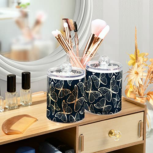 xigua 4 Pack Butterfly Black Apothecary Jars with Lid, Qtip Holder Storage Containers for Cotton Ball, Swabs, Pads, Clear Plastic Canisters for Bathroom Vanity Organization (10 Oz)