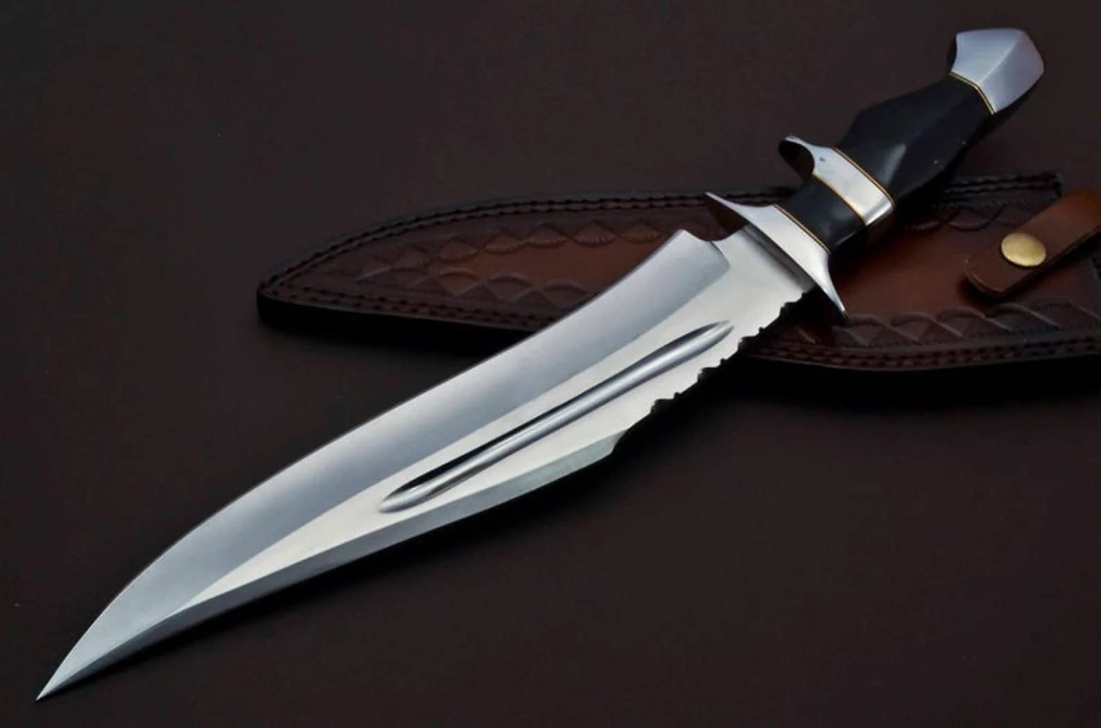 PSK188 - Handmade D2 Tool Steel Hunting Bowie Knife, Black Micarta Handle, Gift For Him