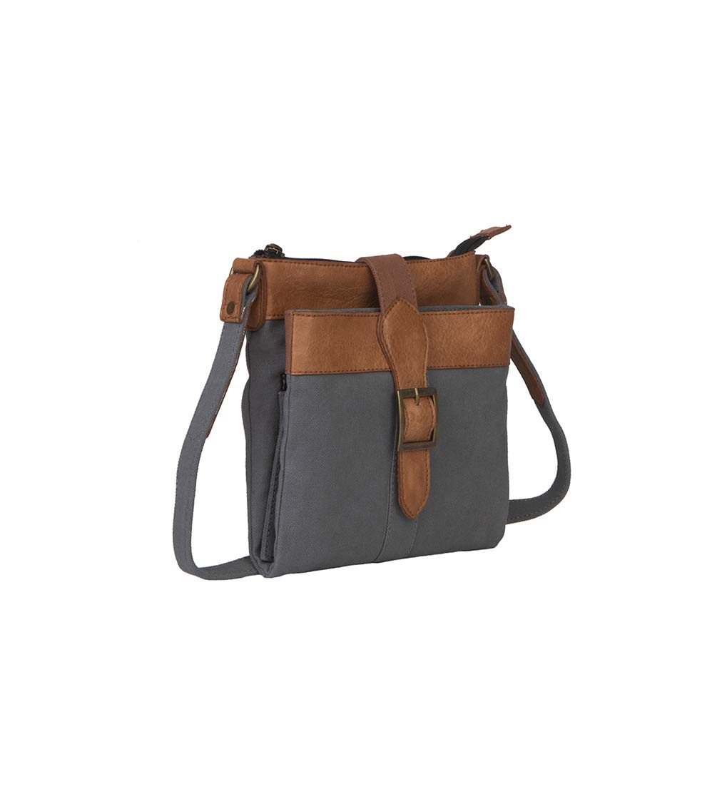 Mona B. Ash Fold-Over and Intermix Convertible Upcycled Canvas Tote and Crossbody Bag with Vegan Leather Trim (Intermix-Ash)