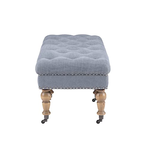 Linon Isabelle, 50", Blue Washed Linen Bench,