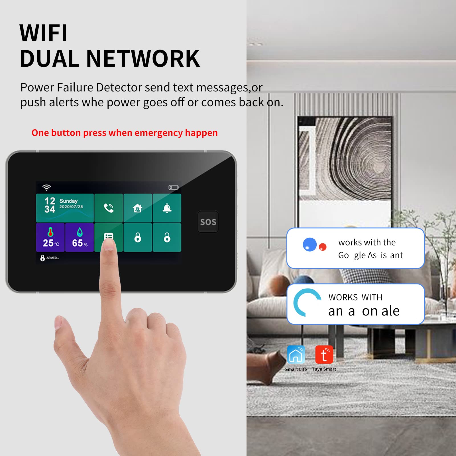 WiFi Home Alarm System Kit, DIY Wireless Security Burglar Alarm System, 4.3 inch Touch Screen Host, APP Remote Control, Compatible with Alexa and Google Assistant(NO Monthly Fees)